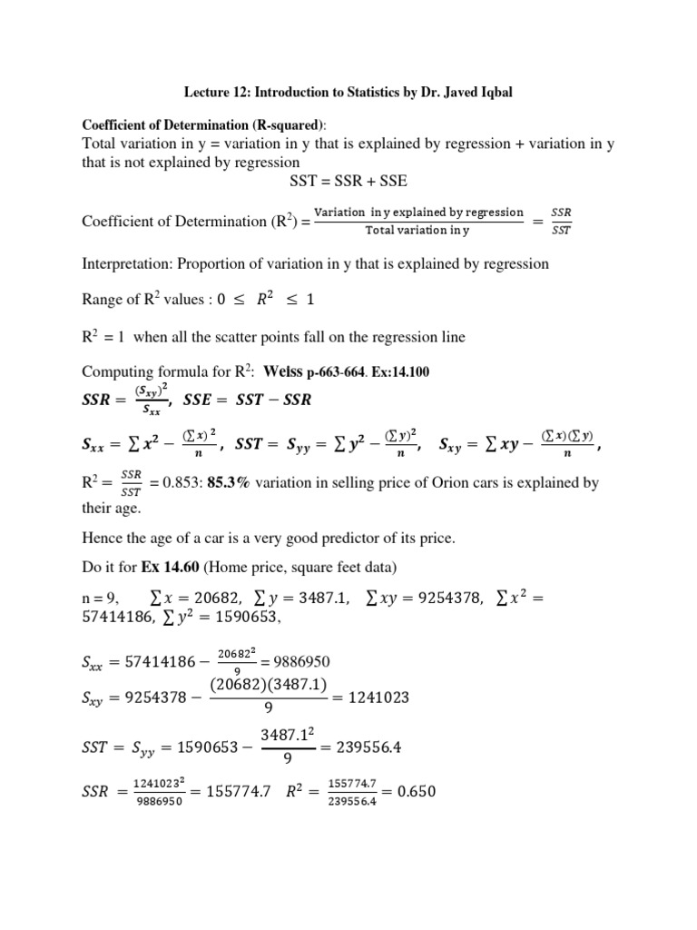Lec 12 | PDF | Coefficient Of Determination | Linear Regression