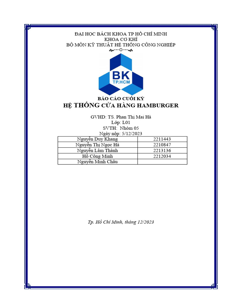 BTL KTHT NHÓM 5 - HỆ THỐNG BURGER (2) (2) | PDF