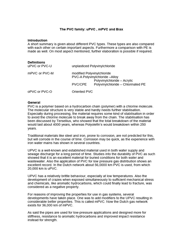 The PVC family | PDF | Polyvinyl Chloride | Pipe (Fluid Conveyance)