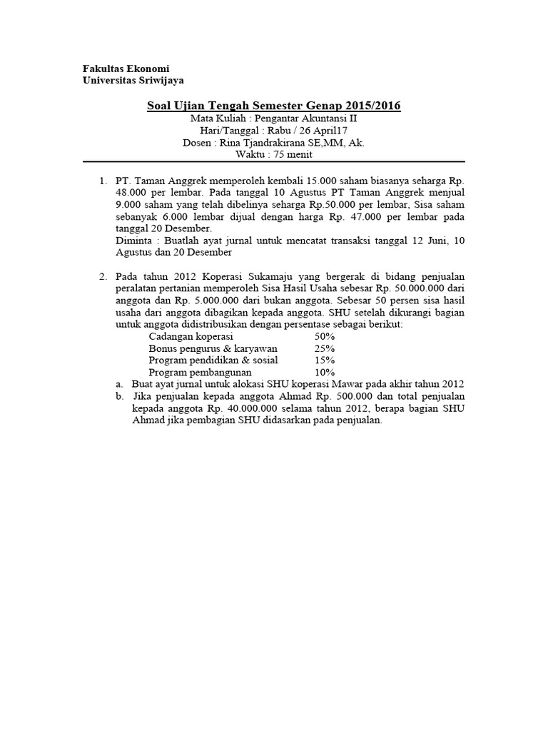 UAS PA2 Asal D3 | PDF | Bisnis | Pengelolaan Keuangan & Uang