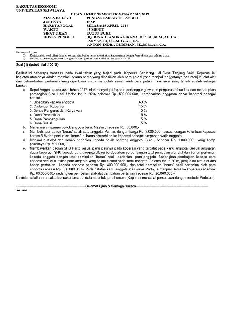Soal UAS PA2 Ep 2016-2017 | PDF