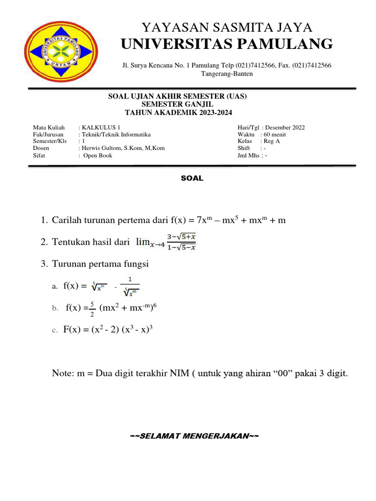 Soal UAS - Kalkulus 1 | PDF