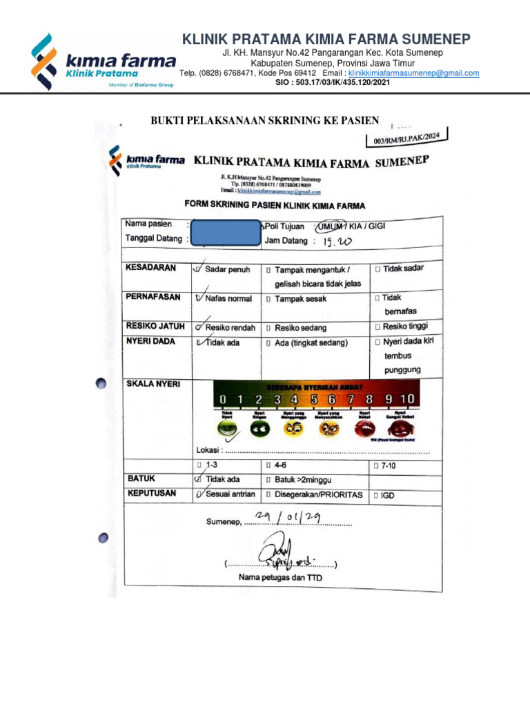 Bukti Pelaksanaan Skrining Ke Pasien | PDF