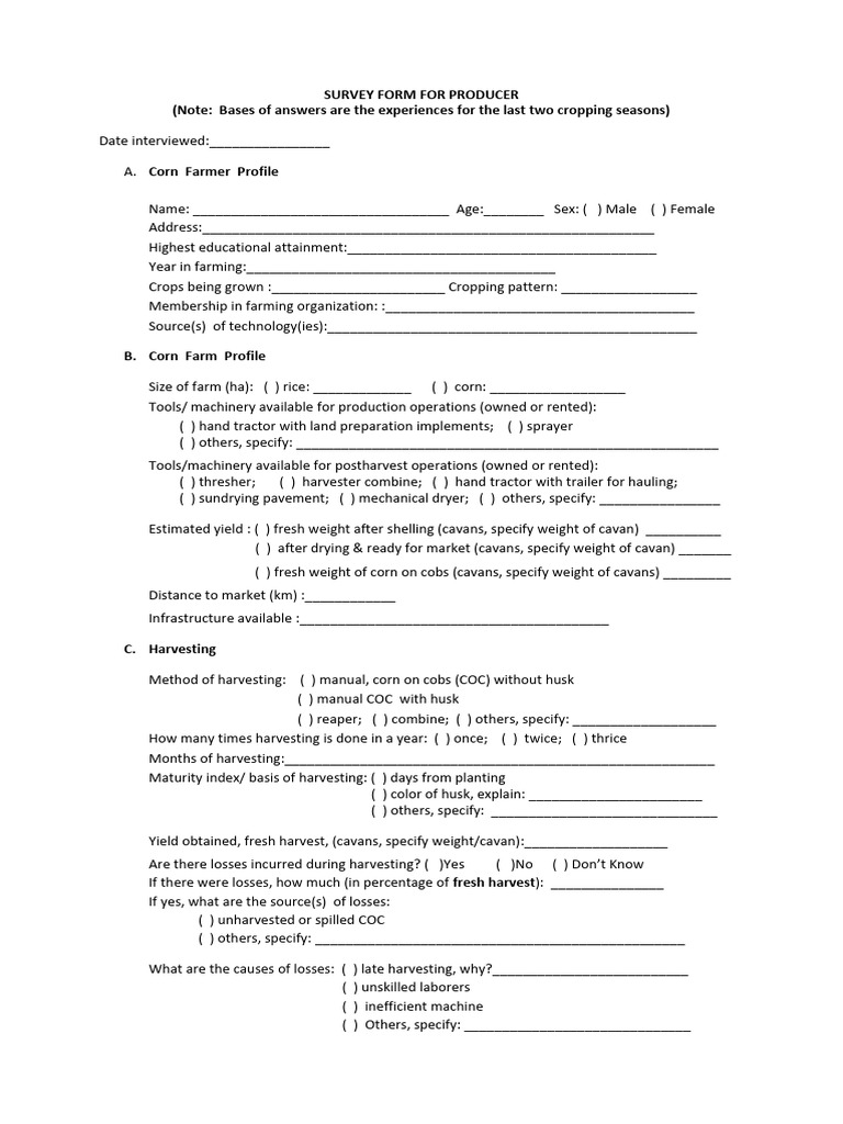 Corn Farmer Survey Form Template | PDF | Maize | Agricultural Machinery