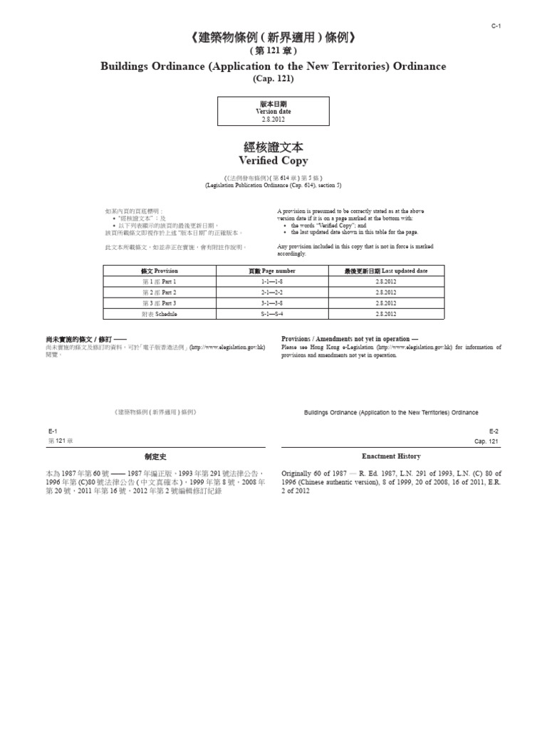Cap 121 - Buildings Ordinance (Application To The New Territories ...