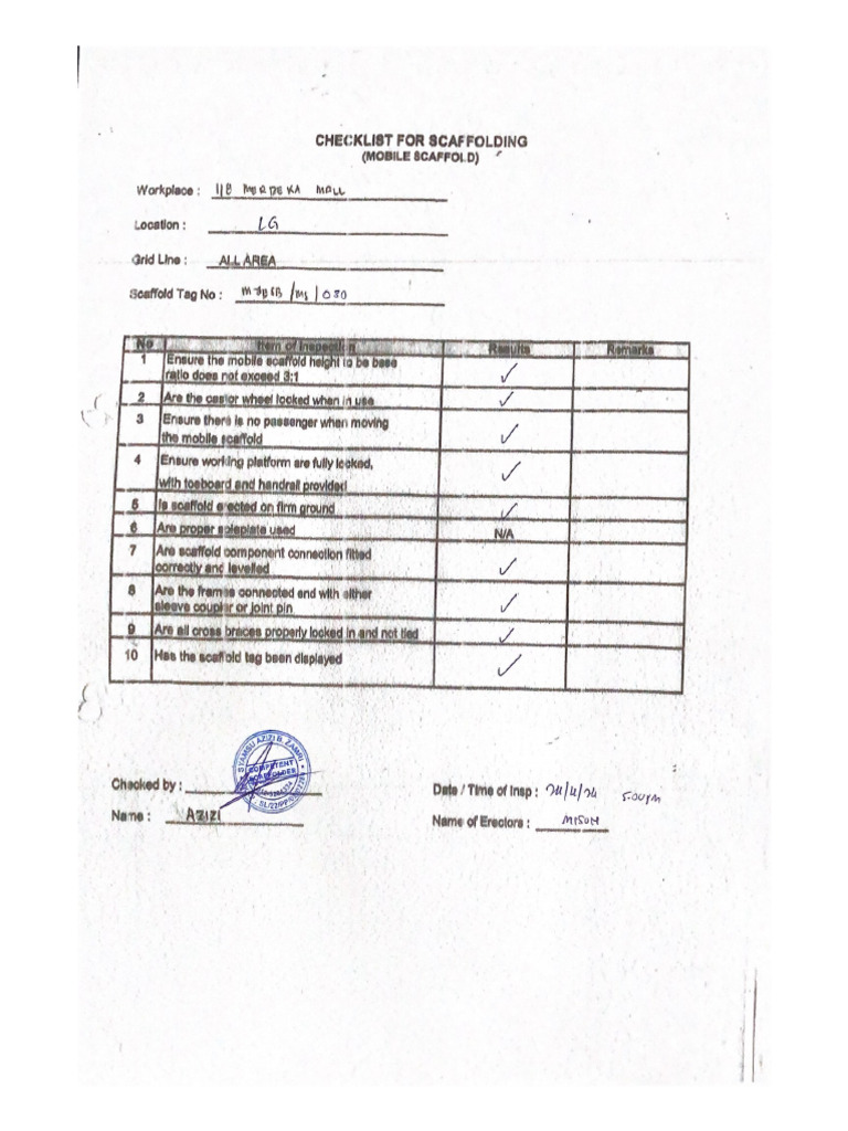 CHECKLIST FOR SCAFFOLDING-1 | PDF
