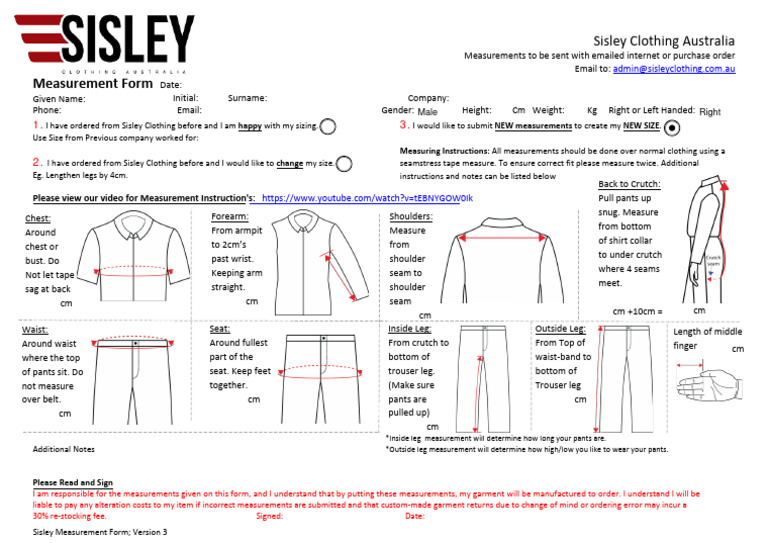 Sisley Custom Suit Measurement Guide | PDF | Trousers | Clothing