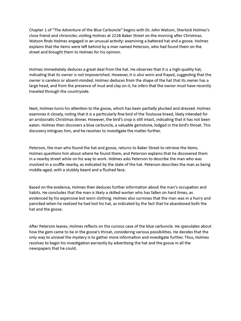 Adventure Of The Blue Carbuncle - Chapter 1 - Summary | PDF | Sherlock ...