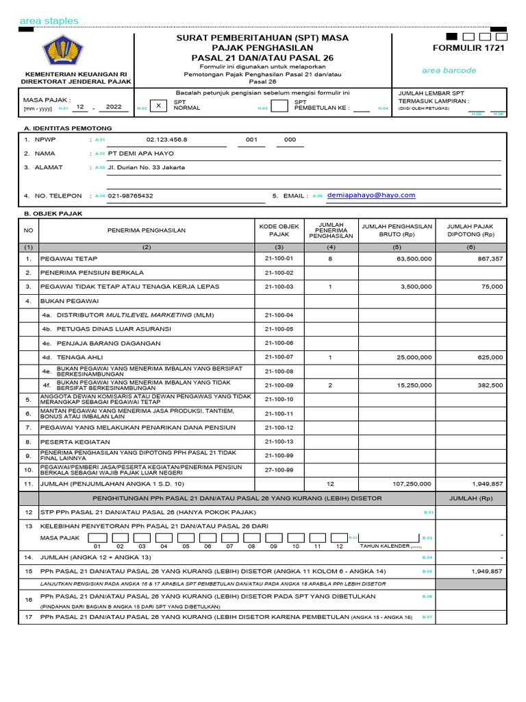 PT DEMI APA HAYO - SPT Masa PPH Ps. 21 - 1222 | PDF