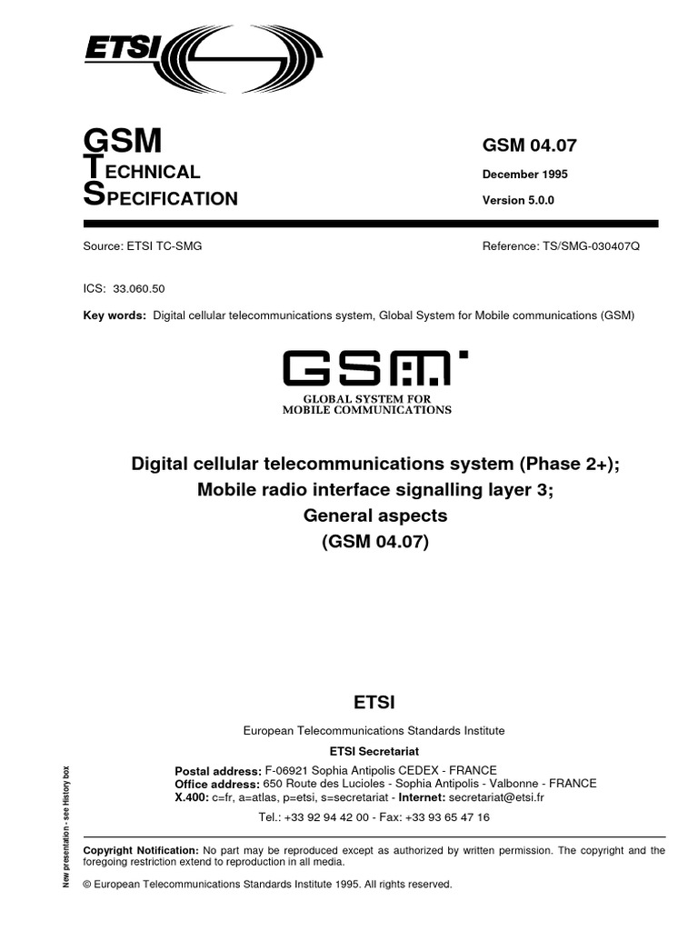 GSM Technical Specification | Download Free PDF | Gsm | Cellular Network