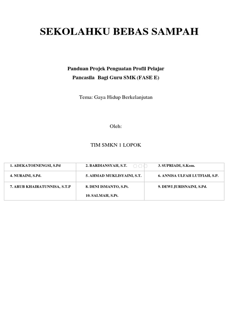 Modul P5BK Tema Gaya Hidup Berkelanjutan Sekolahku Bebas Sampah | PDF ...