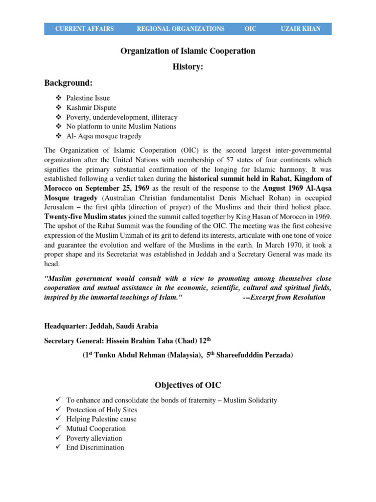 Overview of the Organization of Islamic Cooperation | PDF ...