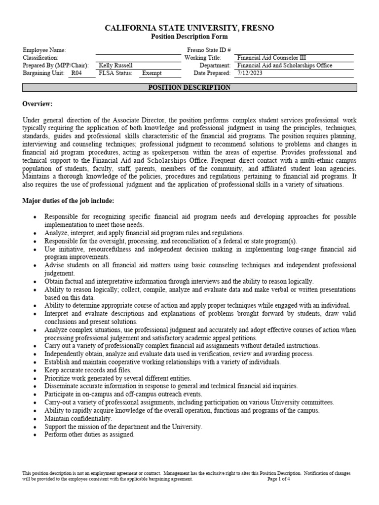 Sspiii Financial Aid Counselor 7-2023 | PDF | Knowledge | Student ...
