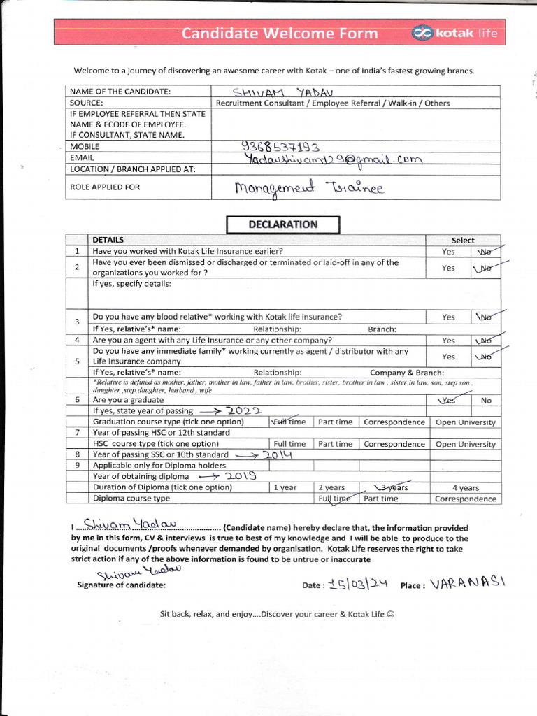 Welcome Form | PDF