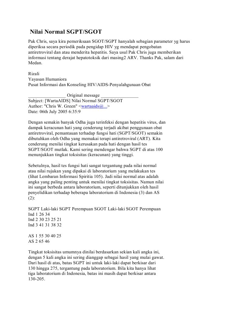 Nilai Normal SGPT | PDF