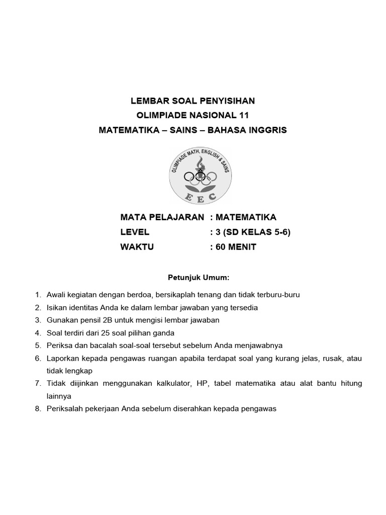 Soal Math Level 3-Omnas Offline | PDF | Metode & Bahan Ajar
