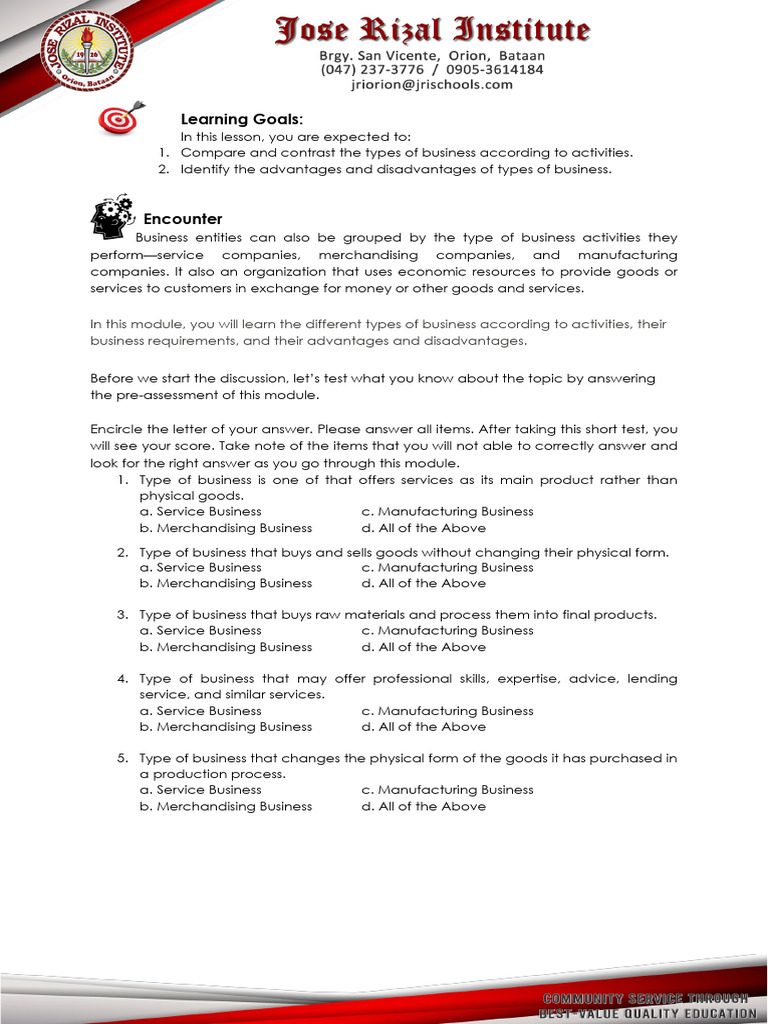 TLE 10 Learning-Module-Chapter-5 | PDF | Retail | Business