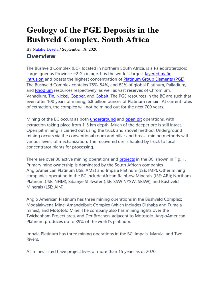 Geology of The PGE Deposits in The Bushveld Complex | PDF | Magma ...