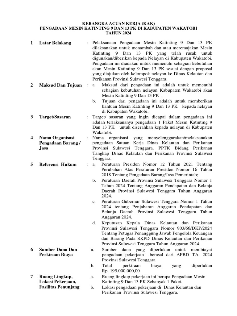 Pengadaan Mesin Katinting Wakatobi 2024 | PDF