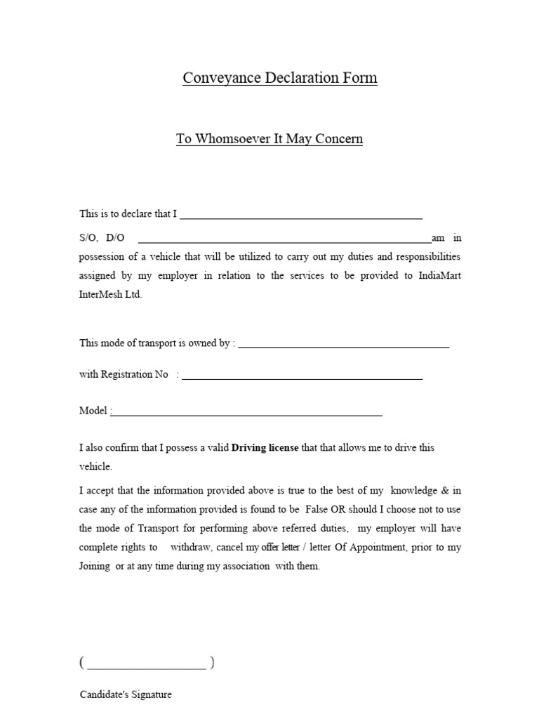 Conveyance Declaration Form As On 21 Feb 2023 | PDF | Career & Growth ...