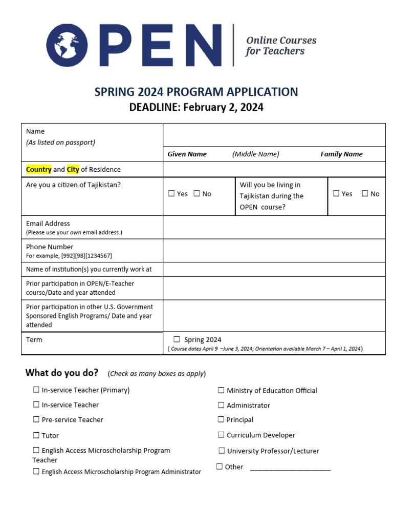 Spring 2024 OPEN Application 1 | PDF | Educational Technology | English As A Second Or Foreign ...