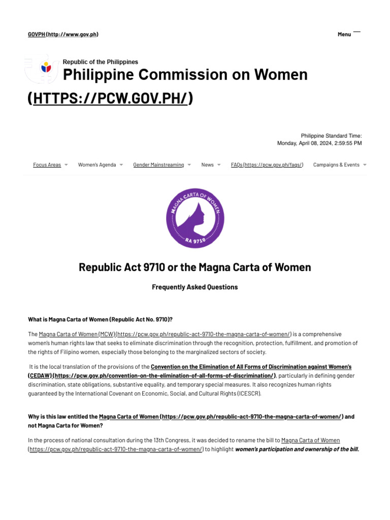 FAQ - Republic Act 9710 or The Magna Carta of Women - Philippine ...