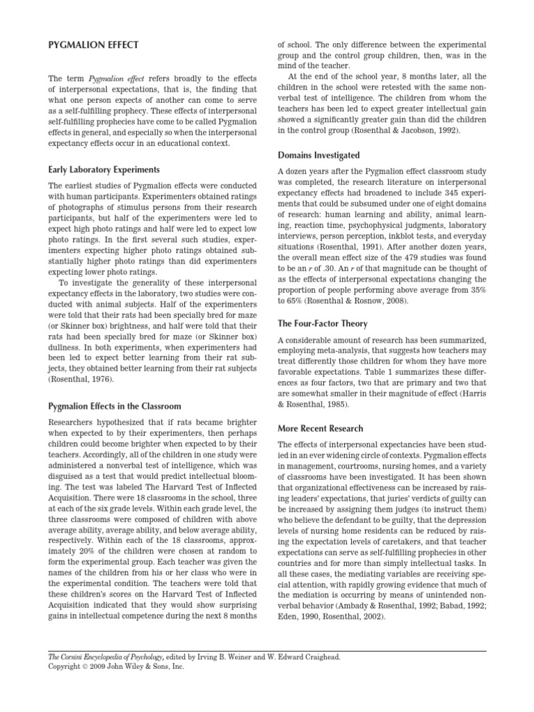 PYGMALION EFFECT - Rosenthal 2010 | PDF | Nonverbal Communication ...
