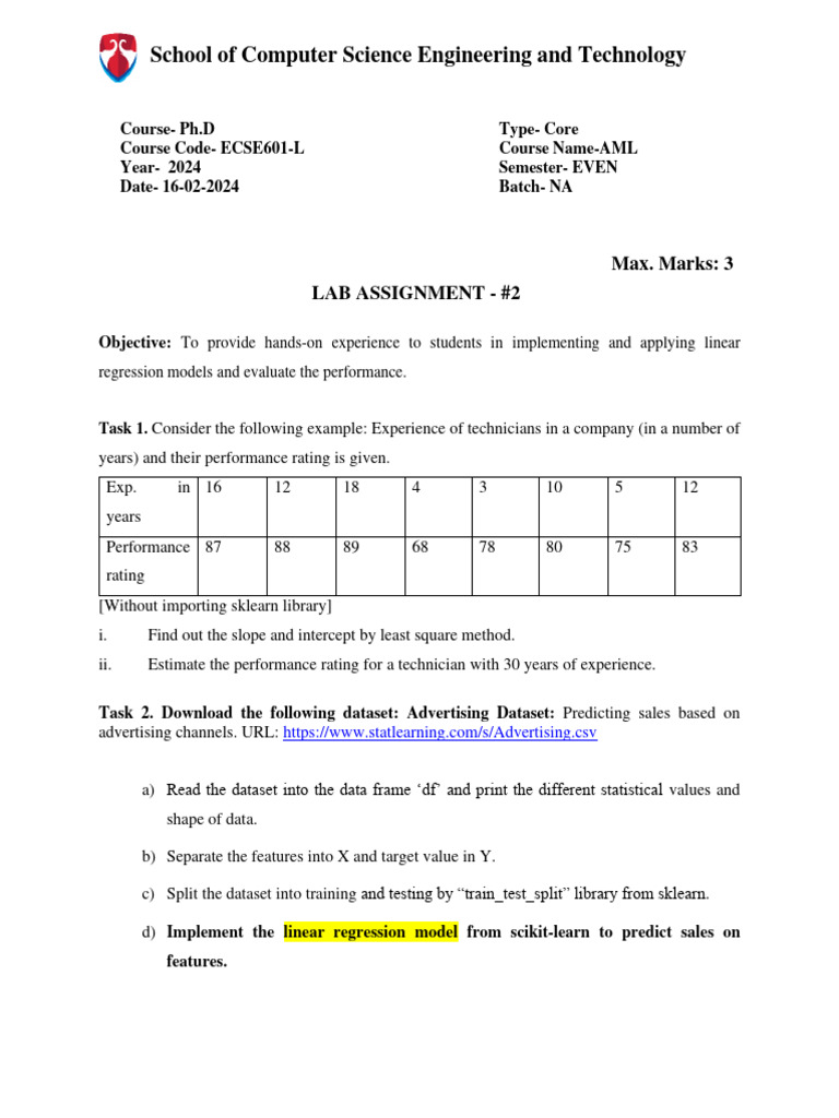 Aml Lab 2 | PDF | Regression Analysis | Accuracy And Precision