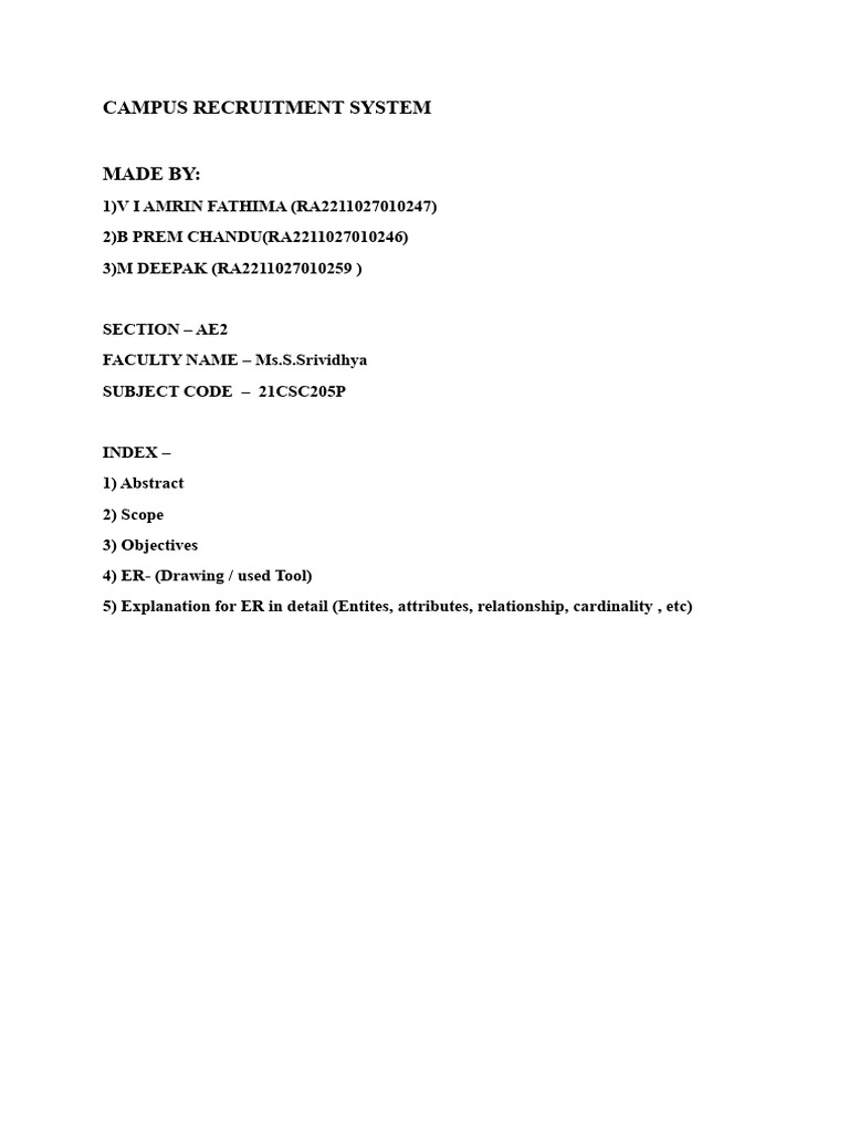 Campus Recruitment System | PDF | Databases | Usability