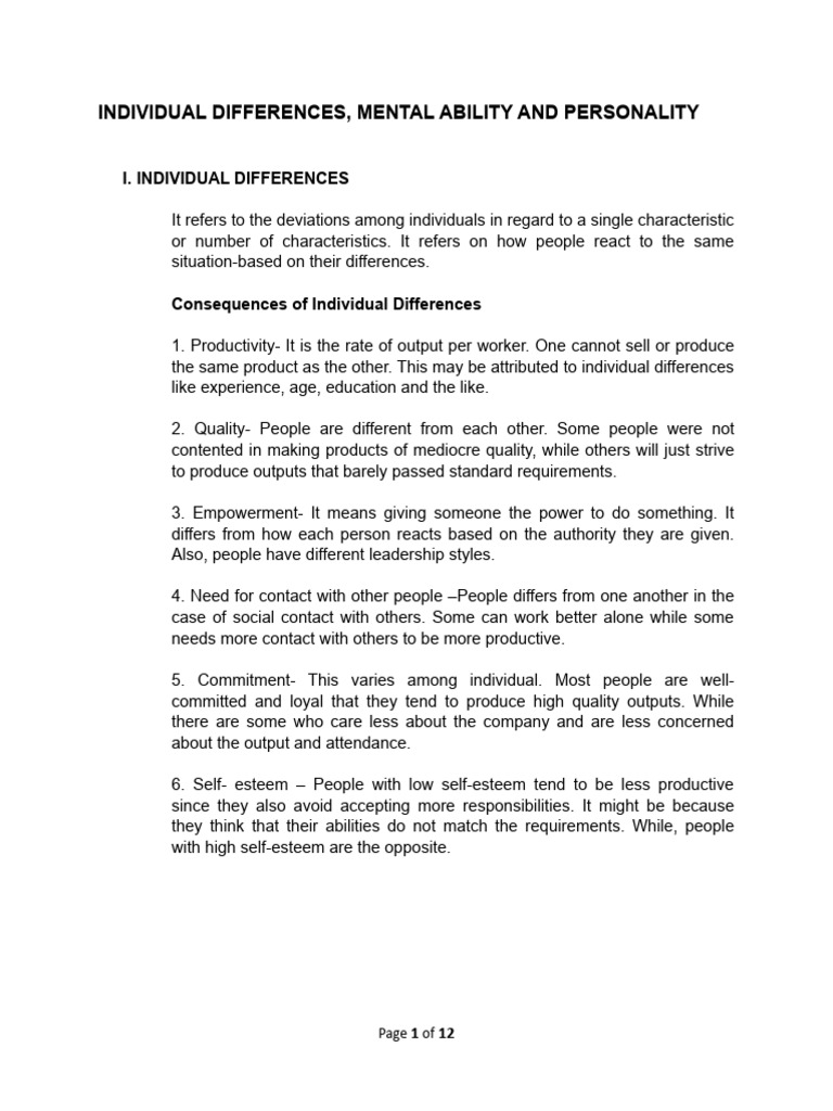 INDIVIDUAL DIFFERENCES | PDF | Intelligence | Emotional Intelligence