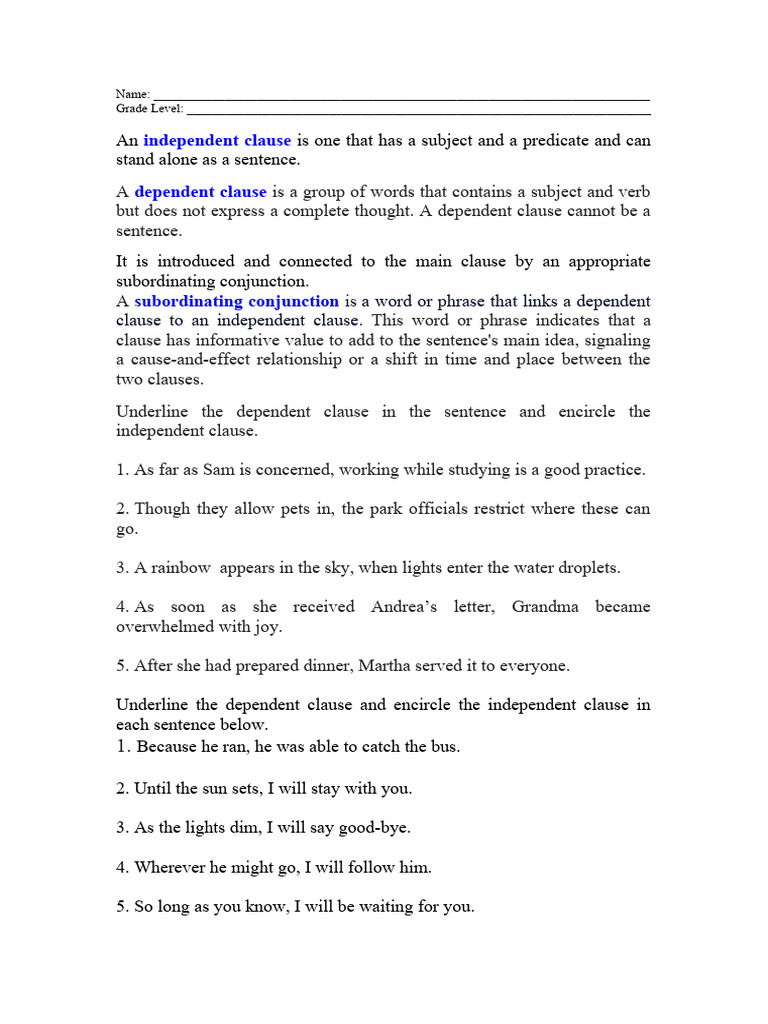 Independent vs. Dependent Clauses Guide | PDF