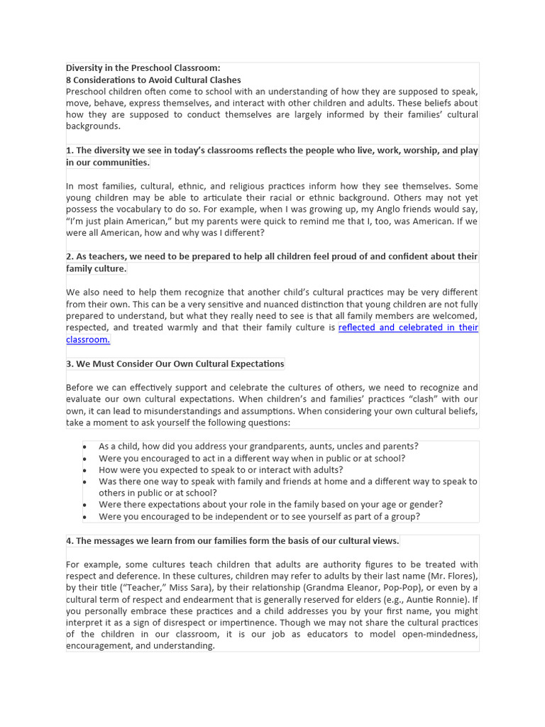 Navigating Diversity in Preschool Classrooms | PDF | Preschool ...