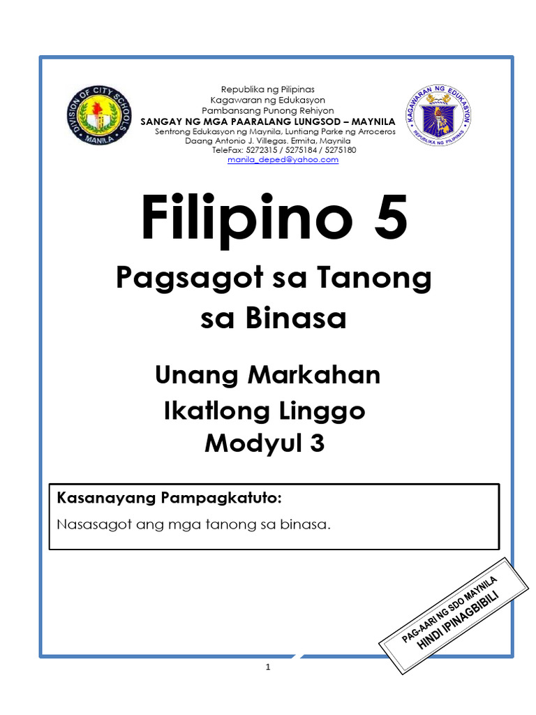 FILIPINO 5 - Q1 - Mod3 | PDF