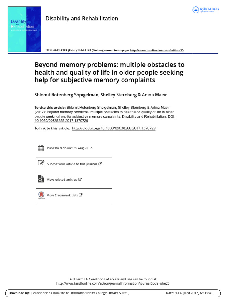 Beyond Memory Problems Multiple Obstacles To Health and Quality of Life in Older People Seeking ...