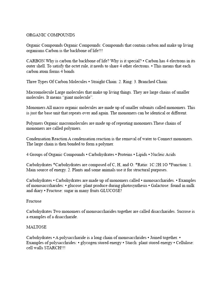 Organic Compounds - Structure of Proteins | PDF | Carbohydrates ...