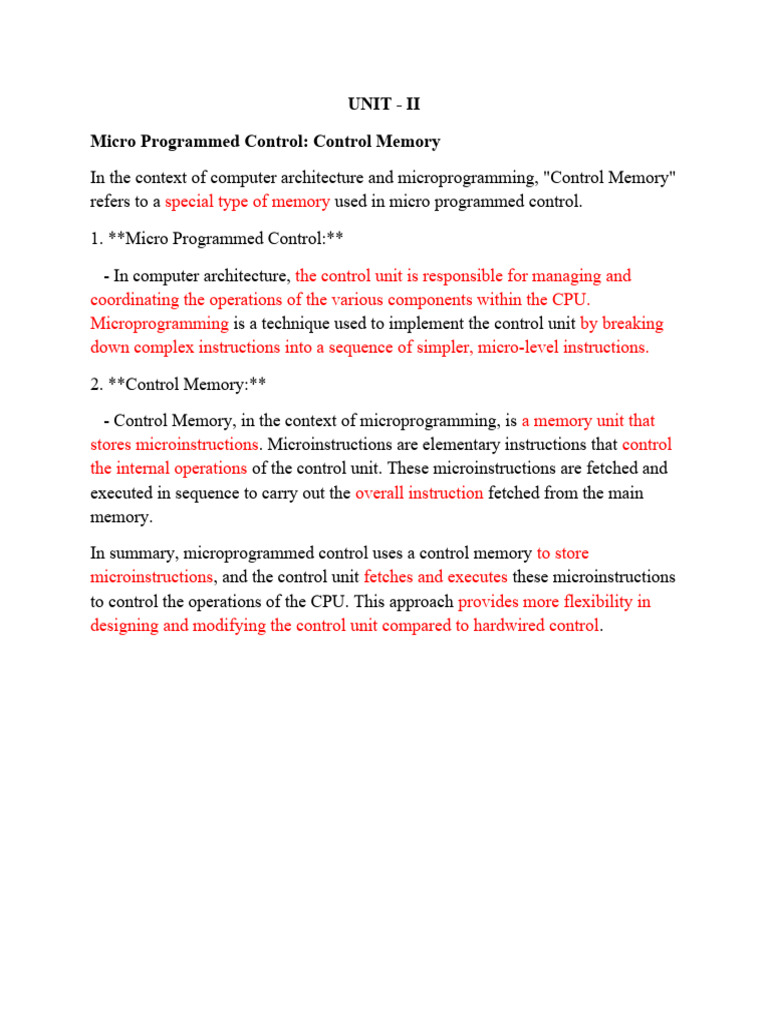 Unit - Ii Micro Programmed Control: Control Memory | PDF | Central Processing Unit | Computer ...