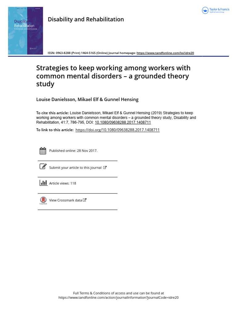 Strategies to keep working among workers with common mental disorders a grounded theory study ...