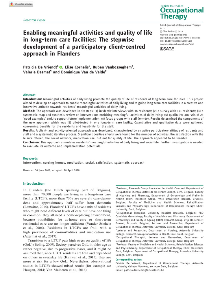 Enabling Meaningful Activities and Quality of Life in Long-Term Care ...