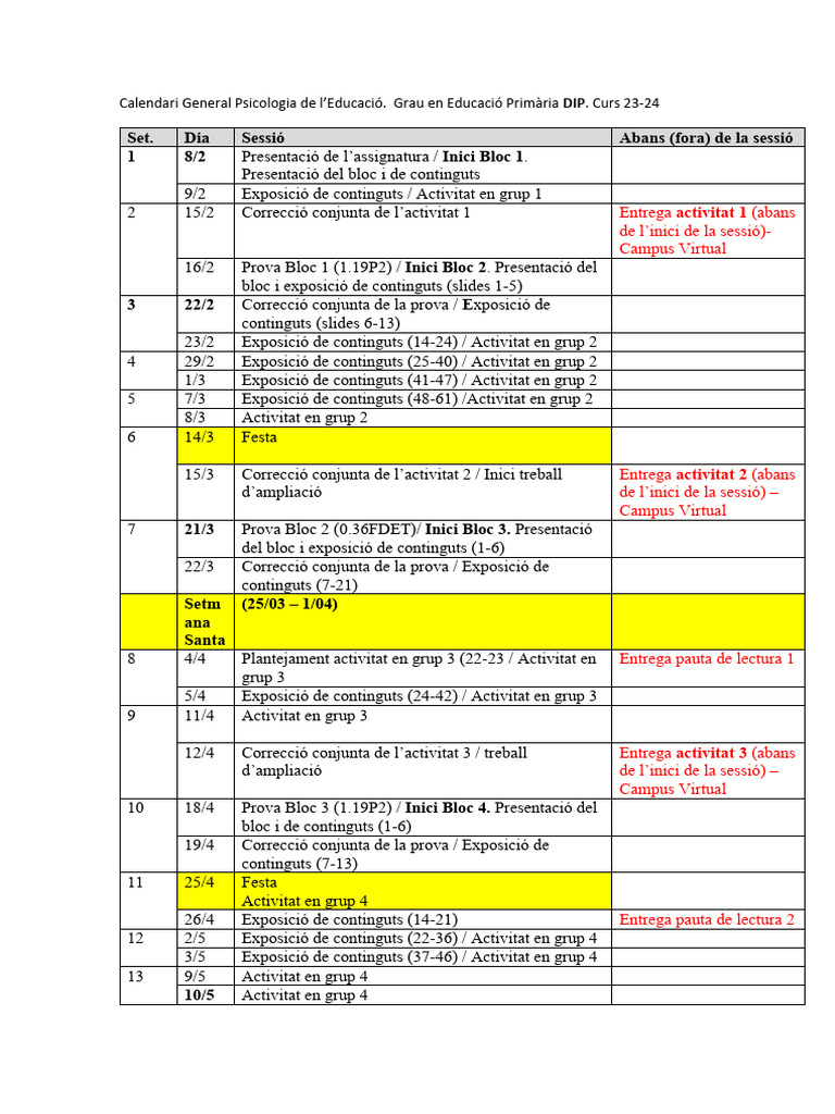 Calendari General PE - DIP - 2023-24 - Mod-2 | PDF