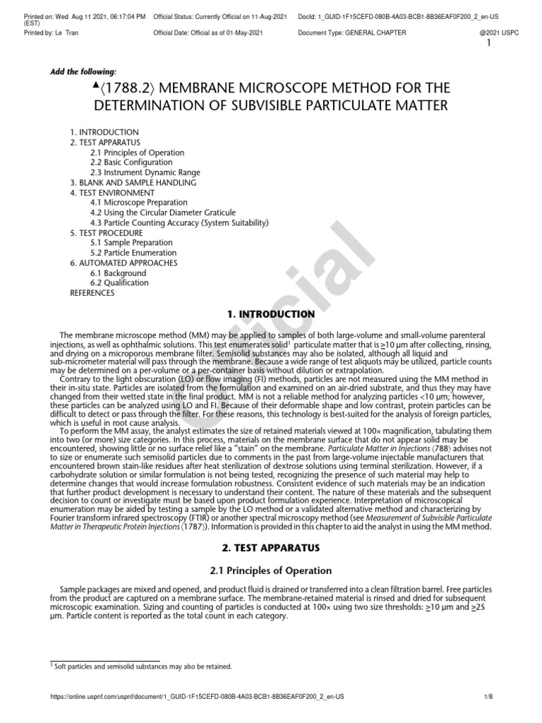 〈1788.2〉 MEMBRANE MICROSCOPE METHOD FOR THE DETERMINATION OF SUBVISIBLE ...