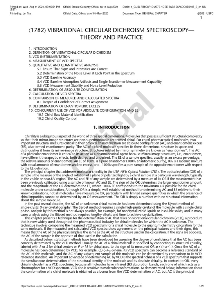 〈1782〉 Vibrational Circular Dichroism Spectroscopy—theory And Practice Pdf Absorption