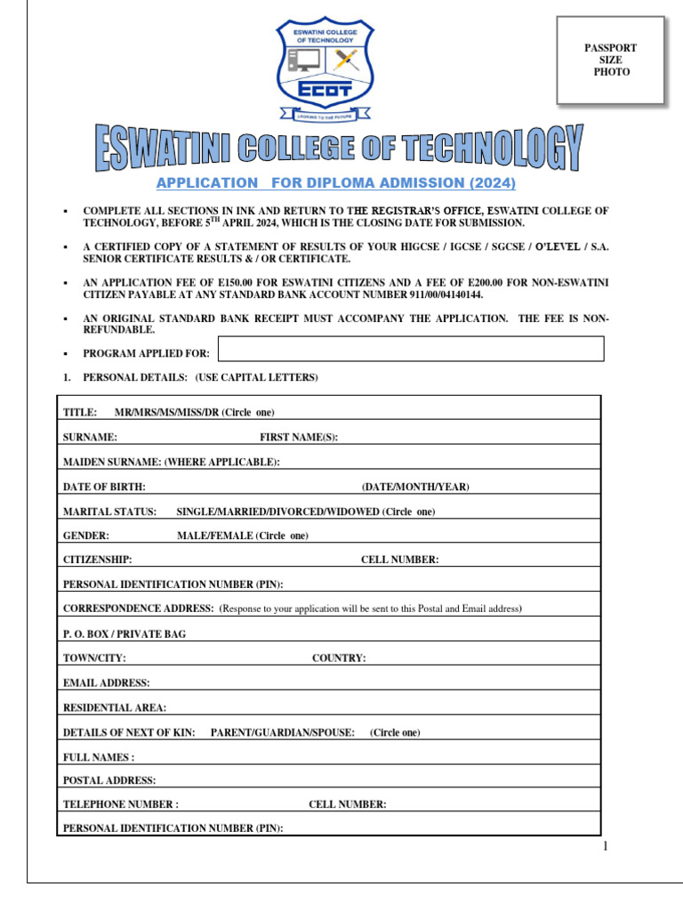 2024_2025 ECOT Application Form | PDF | Identity Document | College