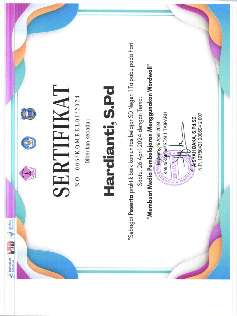 Sertifikat 3 Hardianti | PDF