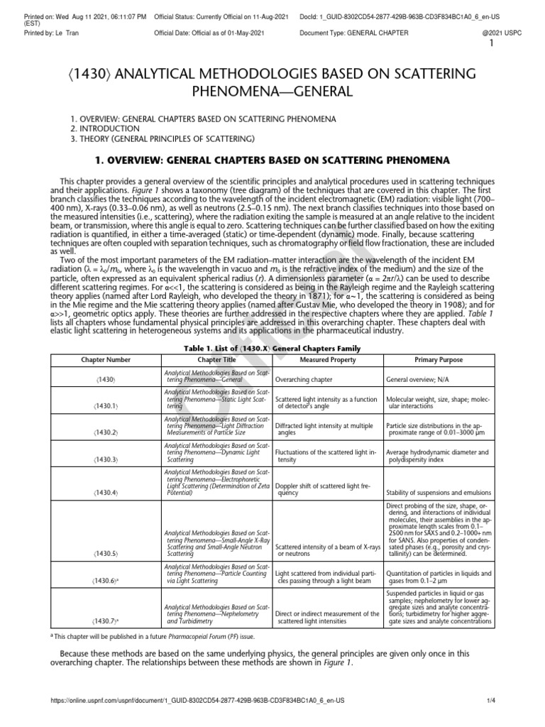 〈1430〉 ANALYTICAL METHODOLOGIES BASED ON SCATTERING PHENOMENA-GENERAL | PDF | Scattering ...