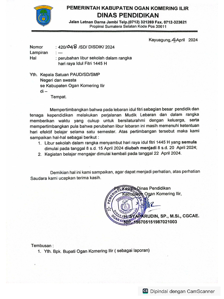 PERUBAHAN JADWAL Libur | PDF