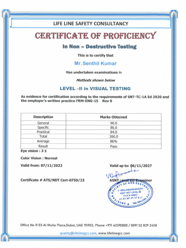 Senthil Kumar VT TRaining Certificate | PDF