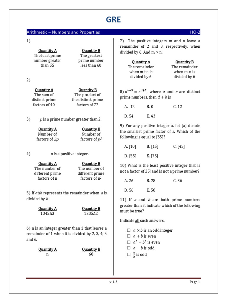 Handout 2 - Number Properties II | PDF | Prime Number | Numbers