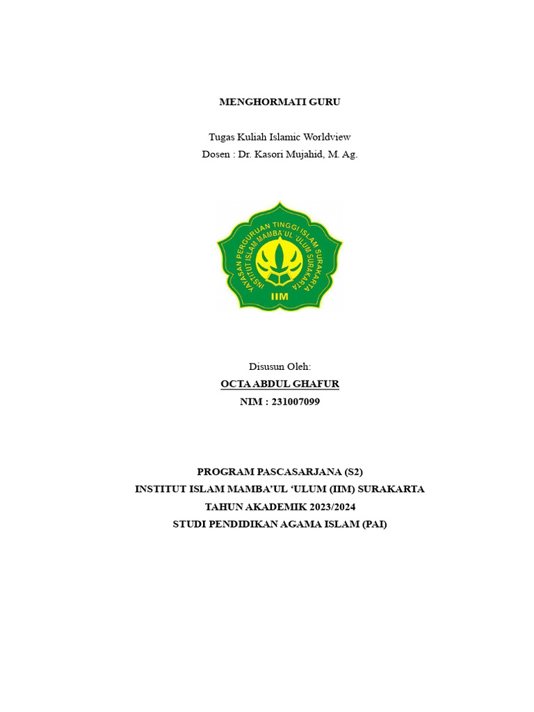 OCTA ABDUL GHAFUR - Tugas ISLAMIC WORLDVIEW Problematika Di Lembaga | PDF OCTA ABDUL GHAFUR - Tugas ISLAMIC WORLDVIEW Problematika Di Lembaga | PDF