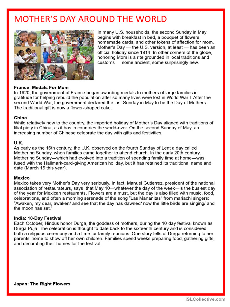 Mother's day around the world | PDF | Observances