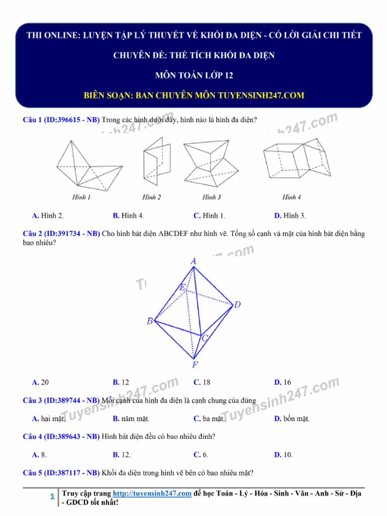 TS247 DT Thi Online Luyen Tap Ly Thuyet Ve Khoi Da Dien Co Loi Giai Chi Tiet 45172 1598933597 | PDF